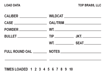Data Log Cards – Top Brass Reloading Supplies